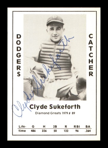 Clyde Sukeforth Autographed Signed 1979 Diamond Greats Card #89 Dodgers ...