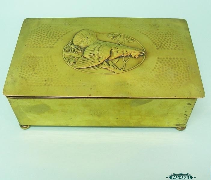 WMF Arts & Crafts Brass Hammered Game Bird Cigar Box Humidor Germany ...