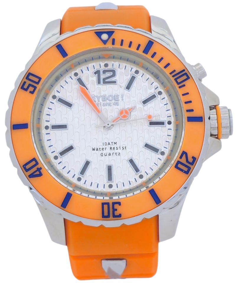Kyboe! Mens Watch Giant 48MM Stainless Steel Case Orange Silicone Band ...