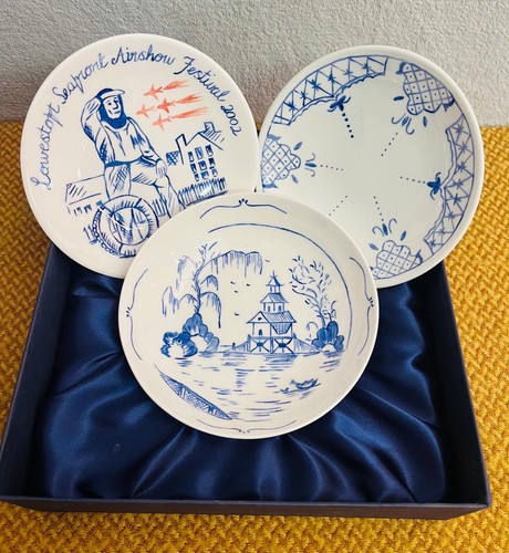 Lowestoft Porcelain 2000 Plates x 2 & Shallow Bowl x 1 HandPainted Blue ...