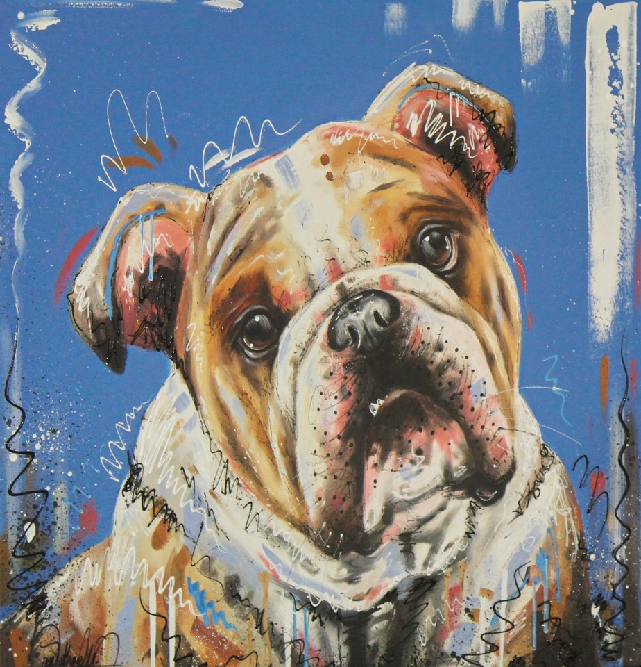 SAMANTHA ELLIS Framed Limited Edition Print on Canvas of a Bulldog ...