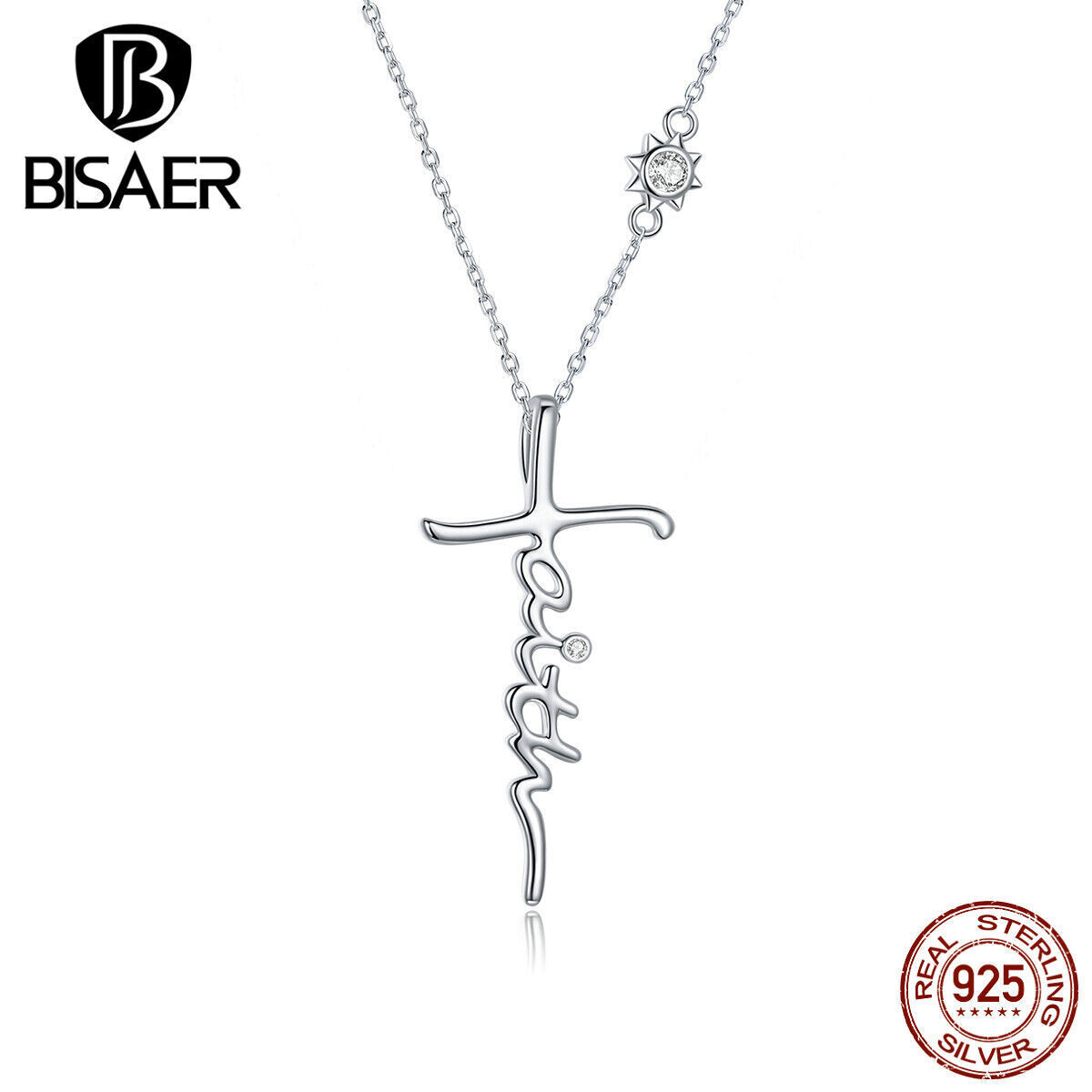 Bisaer Genuine 925 Sterling Silver Cross faith Pendant Necklace Chain For Women eBay