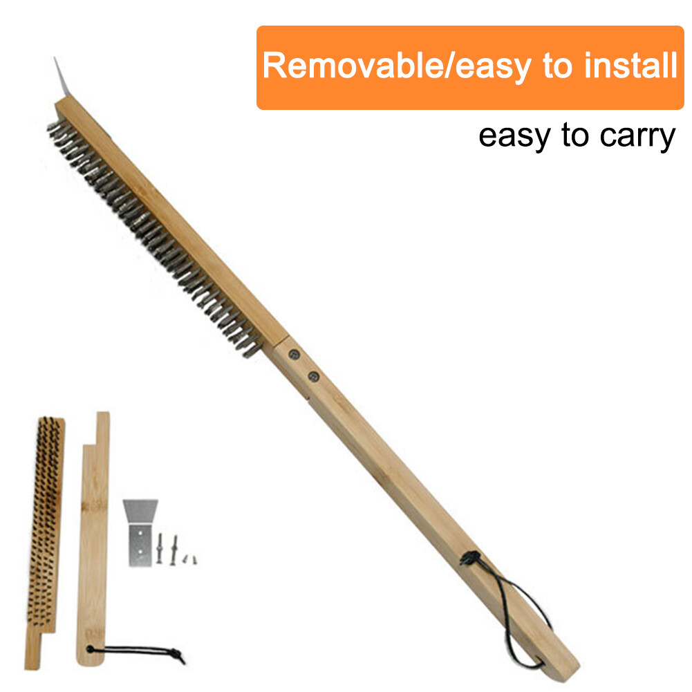 Stainless Steel Wire With Scraper Detachable Wooden Handle BBQ Pizza ...