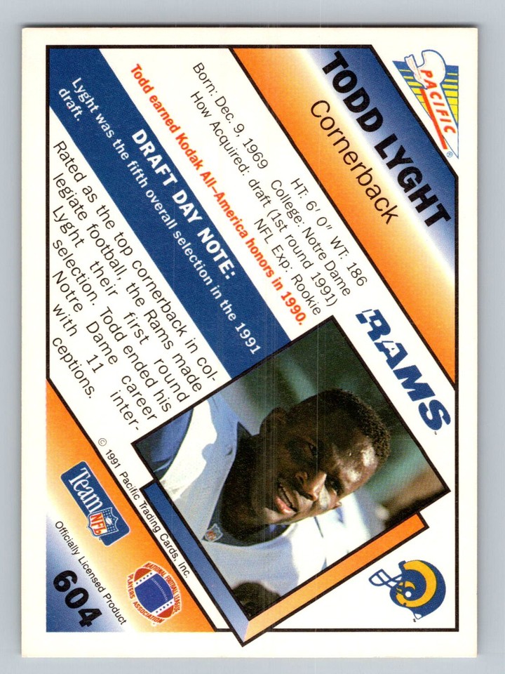 Todd Lyght 1991 Pacific #604 Los Angeles Rams | eBay