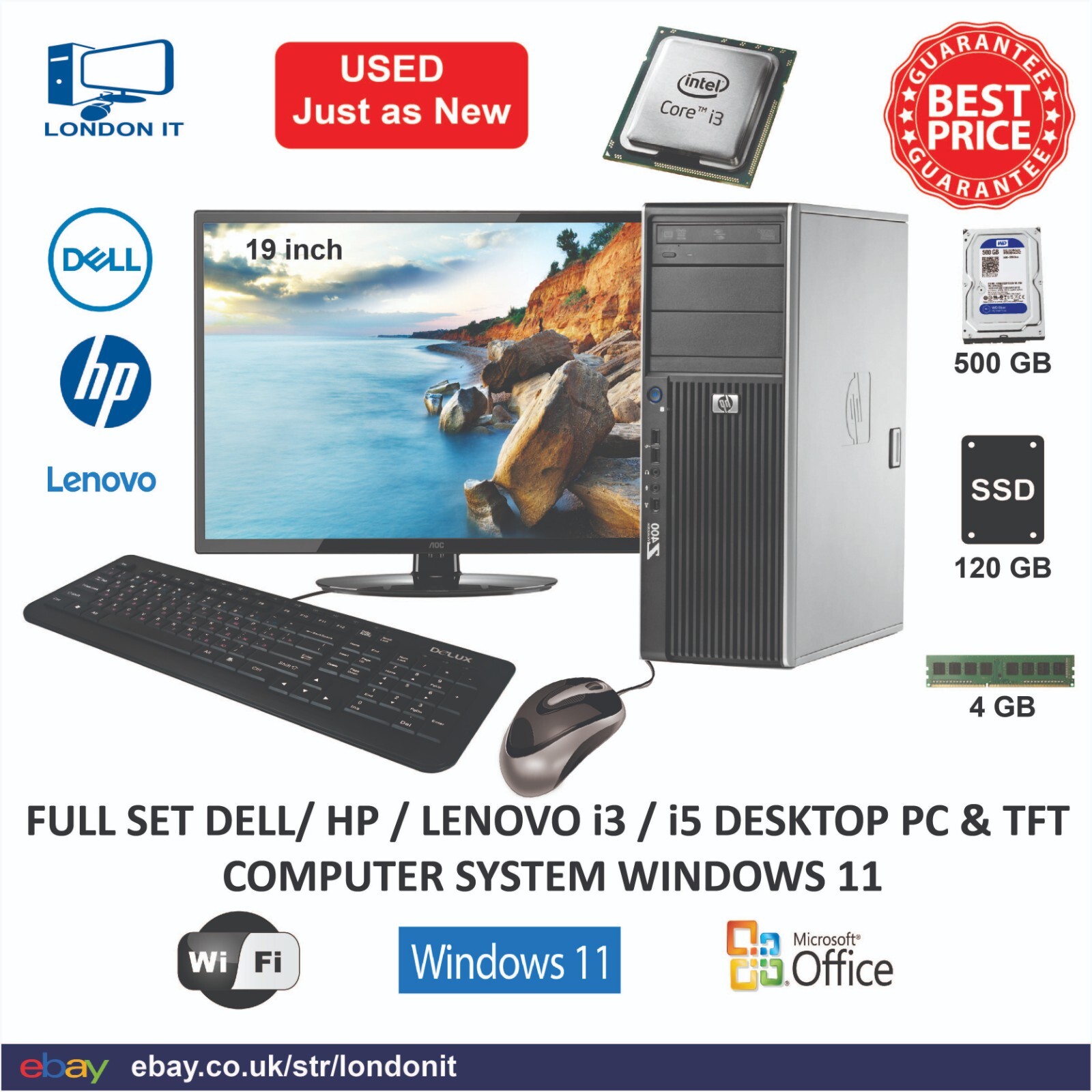 FULL SET DELL/ HP LENOVO i3 / i5 i7 DESKTOP PC & TFT COMPUTER SYSTEM ...