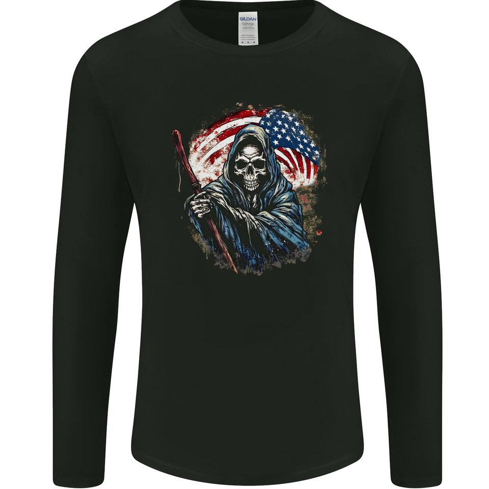 Grim Reaper Flag America Skull Long Sleeve Mens T-Shirt | eBay