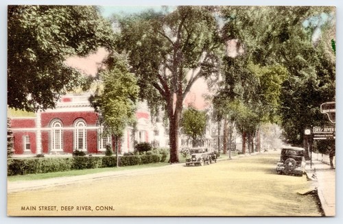 Deep River Connecticut CT Main Street Vtg Hand-Colored Scene Old Cars ...