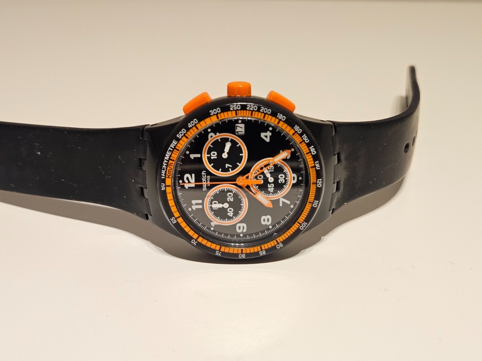 RETRO RACING SPORT BLACK AND ORANGE PLASTIC MEN CHRONOGRAPH QUARTZ ...