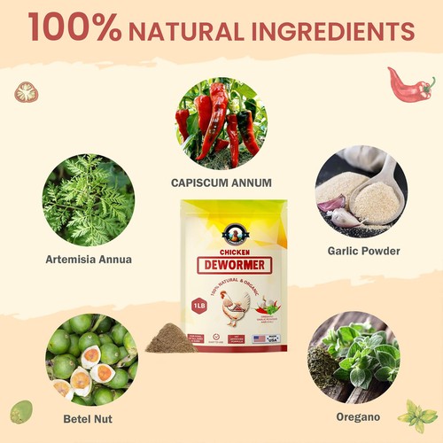 Chicken Dewormer , All-Natural Formula, 1LB Pouch, US-Made,Safe for ...