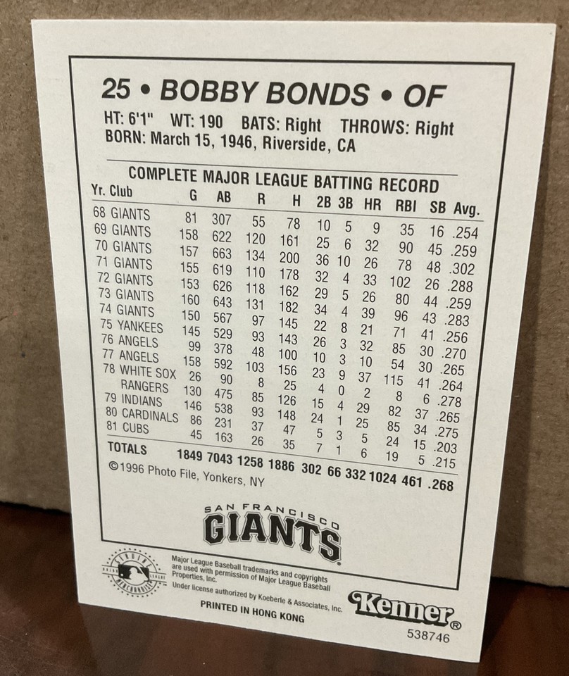 BOBBY BONDS 1997 KENNER STARTING LINEUP CARD CLASSIC DOUBLES - GIANTS | eBay