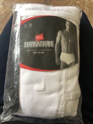 6 Pair Hanes Signature Collection White Cotton Briefs Men's Size 38 | eBay