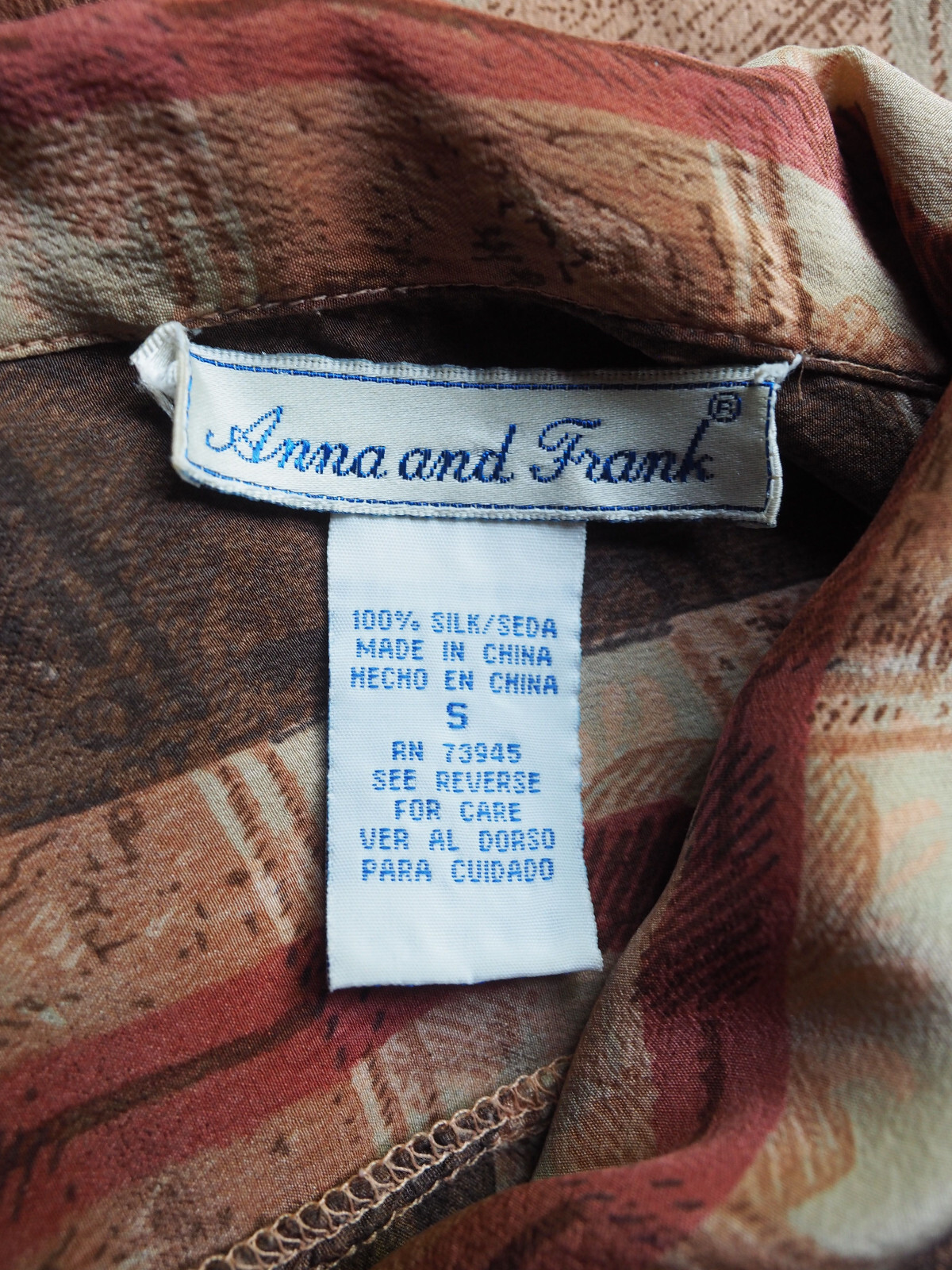 Vintage Anna And Frank Silk Crepe de Chine Blouse Plaid Print Brown Tan ...