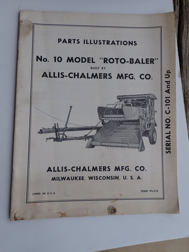 Original 1950s Allis Chalmers No 10 Model Roto-Baler Parts Catalog | eBay