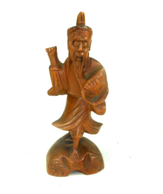 Vintage Carved Wood Chinese Fisherman Figure 7 Inch Statue Hand Carved ...