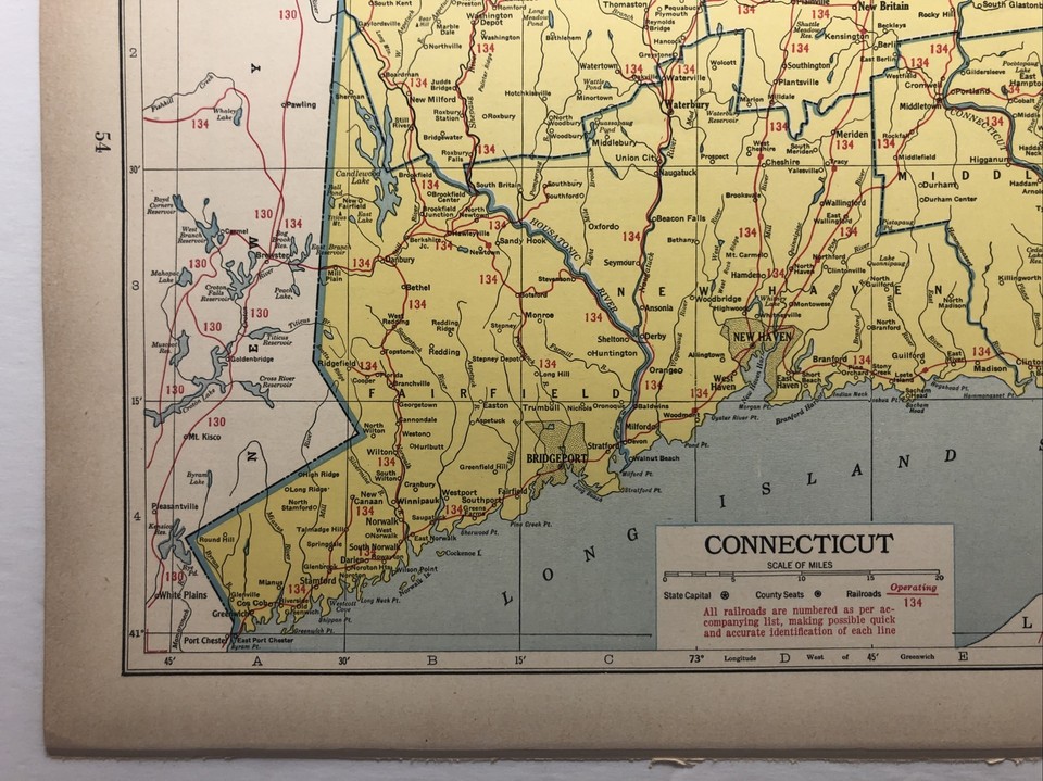 1947 Antique CONNECTICUT Atlas Map - Vintage Hammond's Library World ...