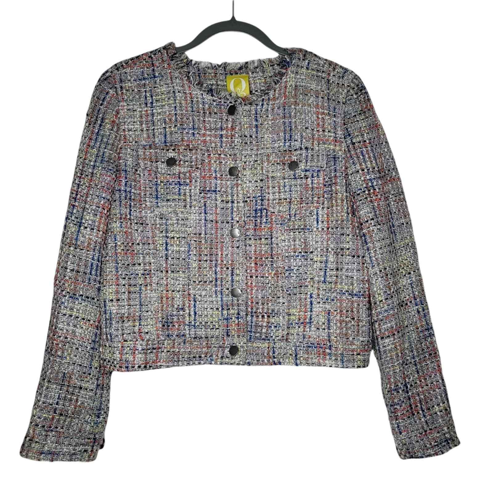Q Mack Tweed Jacket Blazer with Fringe Trim in Blue M… - Gem