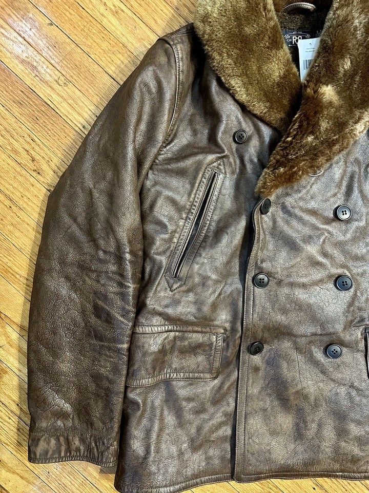 Double RL - RRL Shearling Leather Jacket with Shawl Collar - Medium | eBay