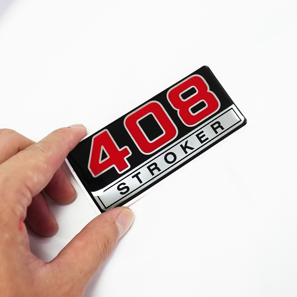 2X 408 STROKER Engine Emblem Badge Resin Logo Red & Chrome & Black | eBay