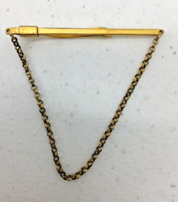 Vintage Signed Krementz Tie Clasp Long Thin Bar Clasp Gold Tone Chain ...
