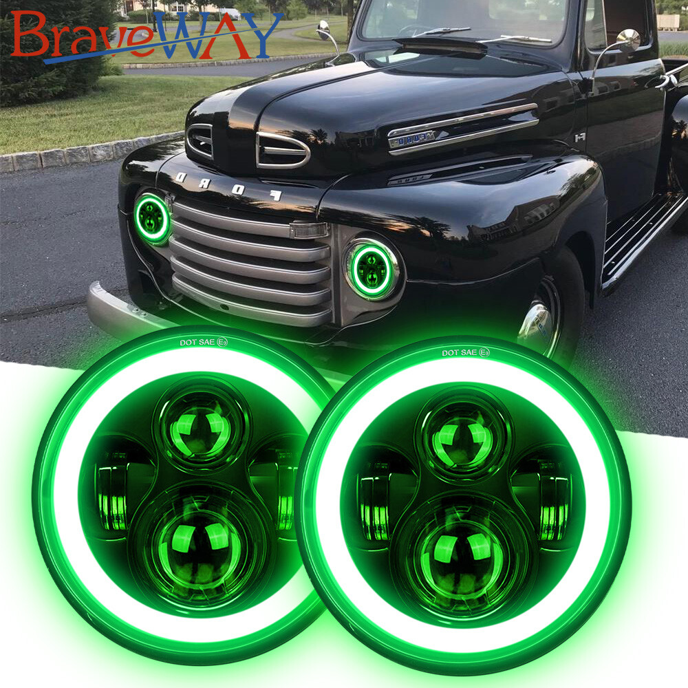 For Ford F1 F2 1948-1952 Round 7" Inch LED Headlights Halo Angel Eyes ...