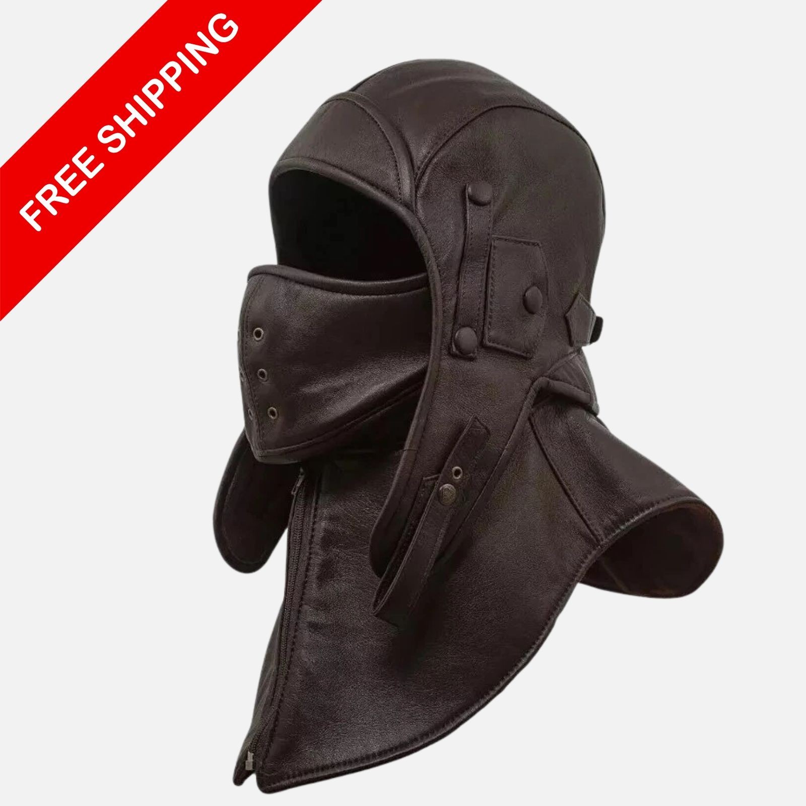 100% Real Leather Aviator Cap with Collar and face cover Tactical Hood ...