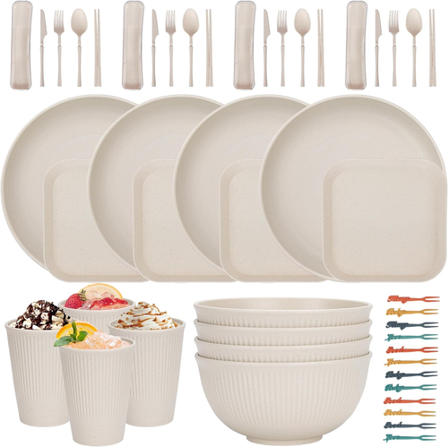 48 Pcs Dinnerware Sets, Unbreakable Plates and Bowls Sets, Reusable ...