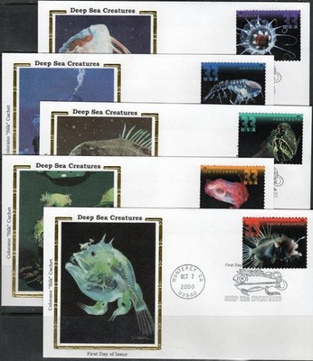 US Scott #3439-43 "Colorano "Silk" Cachet, "Deep Sea Creatures", FDCs ...