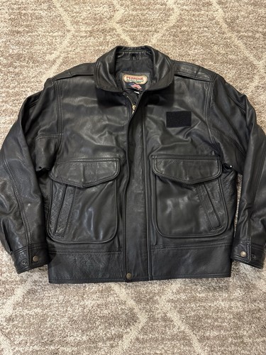 PERRONE Aviation Apparel Jacket Black Leather Coat Men’s Large Pilot ...