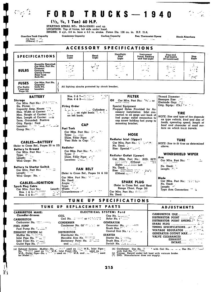 1940 Ford Truck 1/2 3/4 1 Ton 60 H.P. NOS Part Number Guide | eBay
