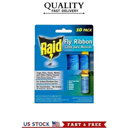 Pack Of 10 Fly Ribbon Insect Trap Sticky Glue Catcher Strip Traps ...