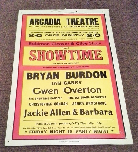 Arcadia Theatre Llandudno ShowTime 1974 Original Poster Bryan Burdon ...