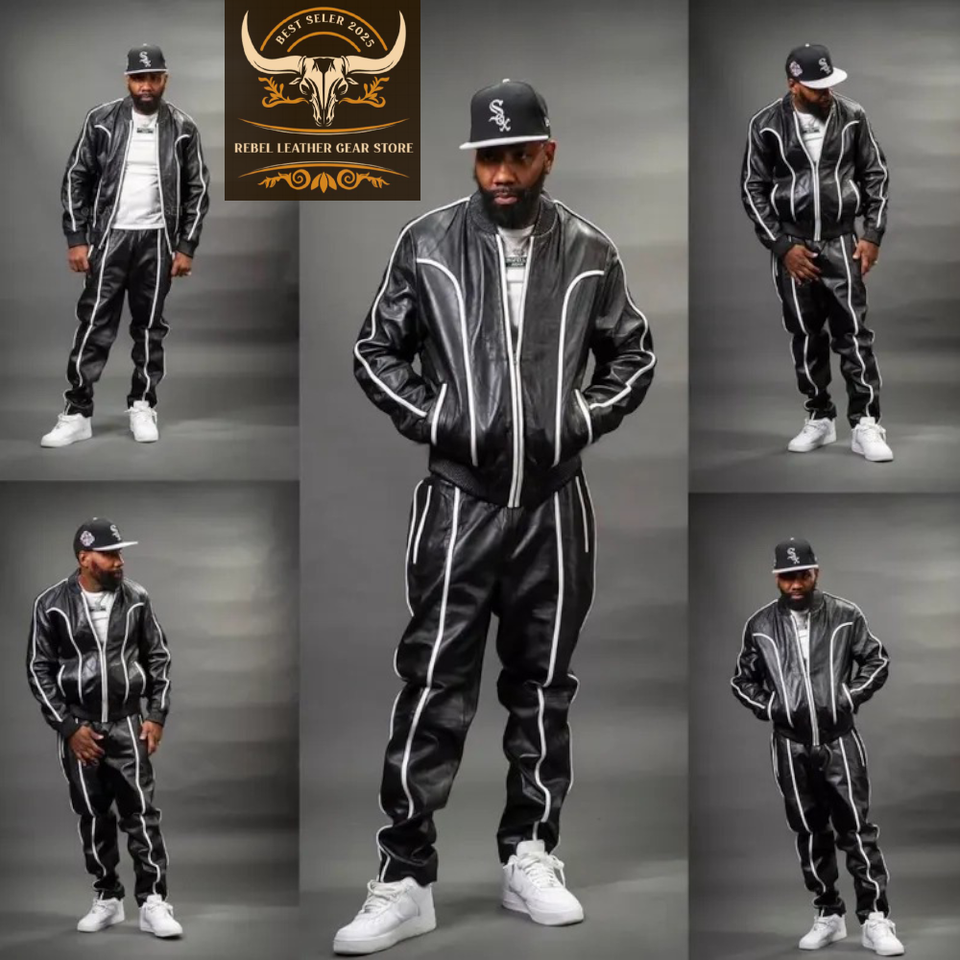 Tracksuit Men's Genuine Leather Jogging Set Handmade Custom Outfit ...
