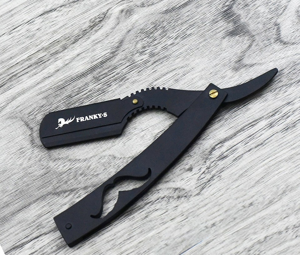 Classic Straight Steel Edge Barber Razor Folding Shaving Knife+ 10 pcs ...