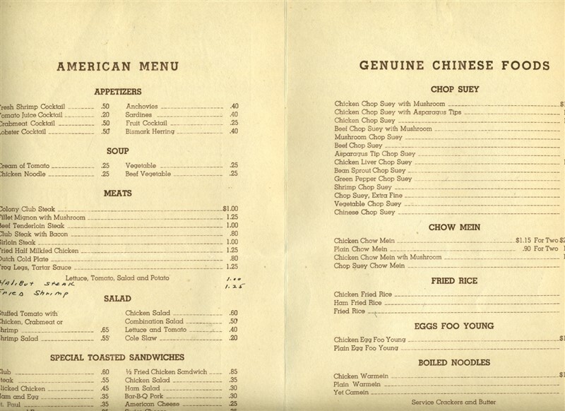 The Colony Club Food Menu McClure Illinois Illegal Gambling 1940's | eBay