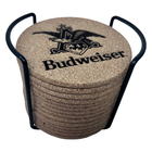 16 pieces coasters set Budweiser beer logo cork and metal holder | eBay