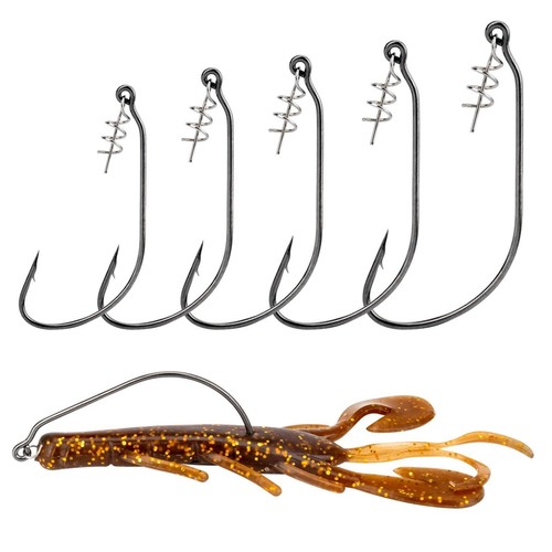 Twistlock Fishing Hooks,60pcs Worm Hooks with Centering Pin Spring ...