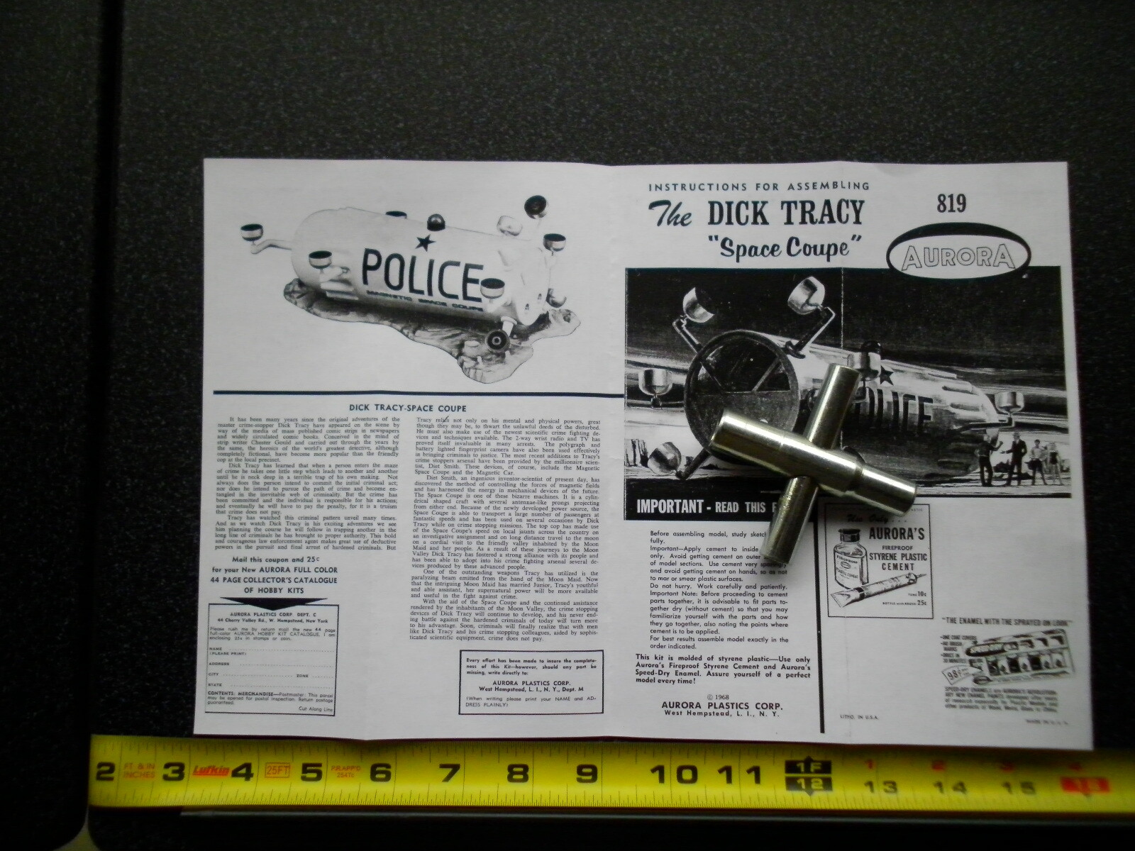 Vintage 1968 AURORA Dick Tracy Model Kit #819 Space Coupe Instructions ...