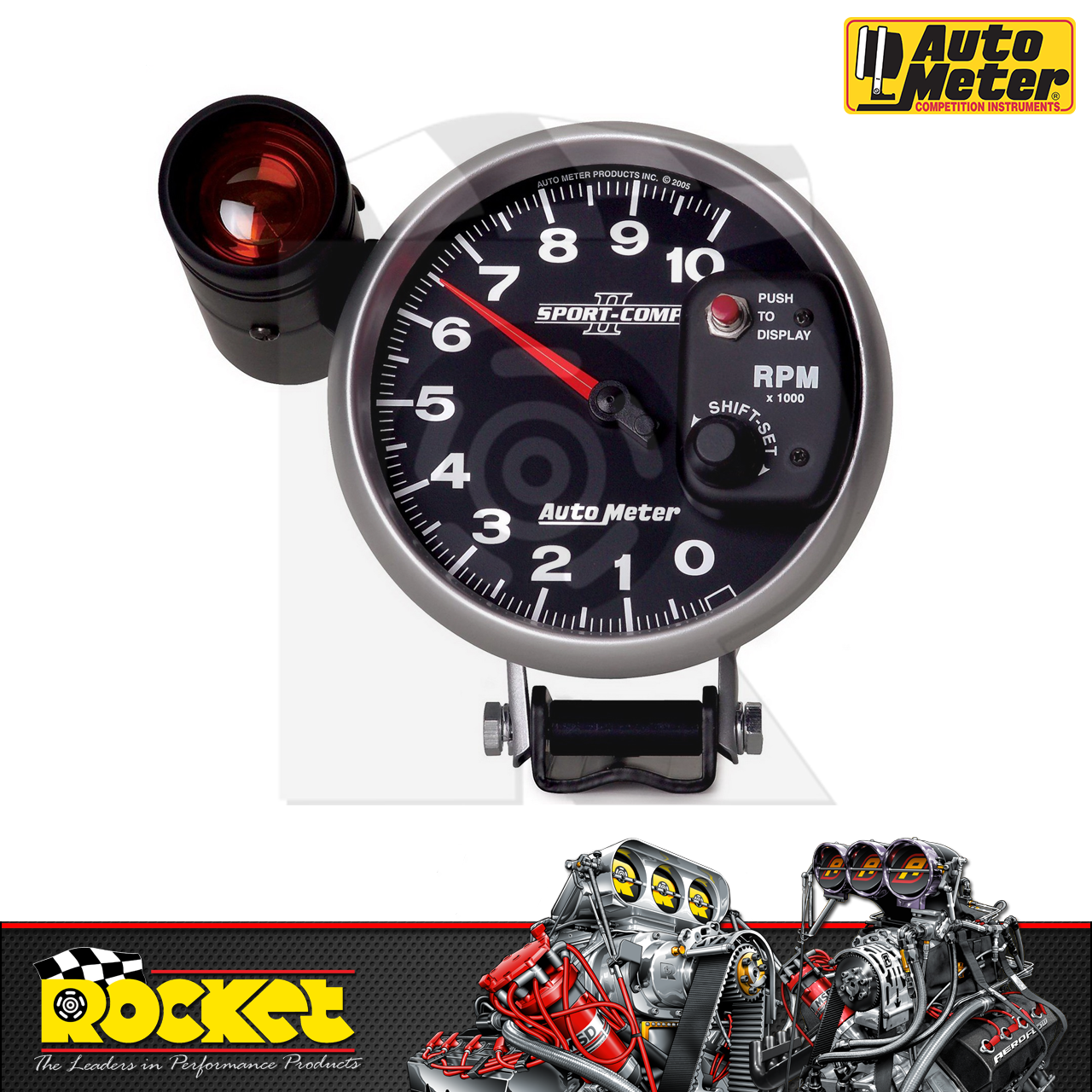 5 Inch Auto Meter Sport-comp II Tacho Shift-lite Pedestal Mount 10000 ...