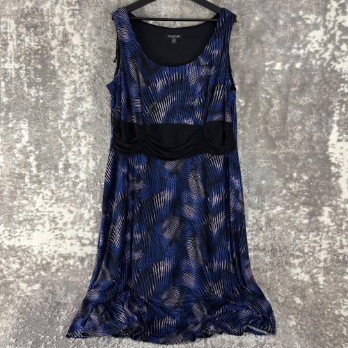 Perceptions Plus Size 22W Abstract Midi Shift Dress Blue Sleeveless ...