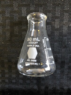 Kimax Kimble Glass 50mL Narrow Mouth Graduated Erlenmeyer Flask 26500 ...