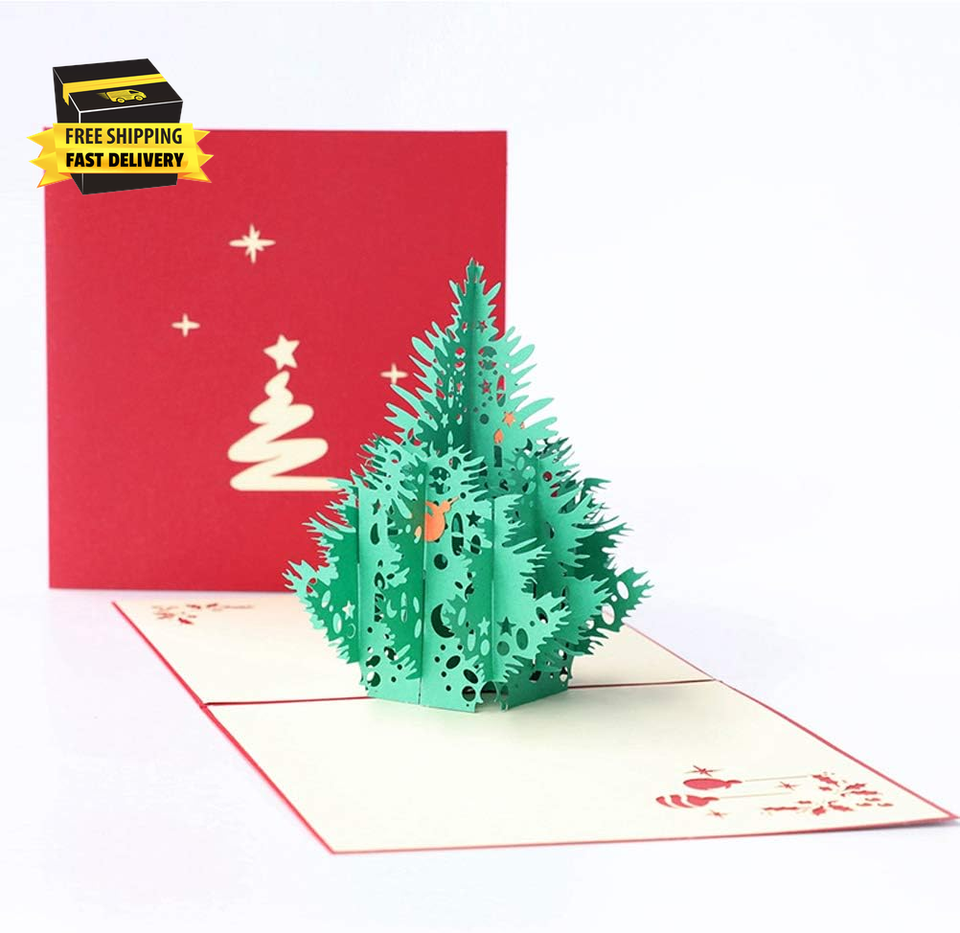 3D Pop up Christmas Tree Greeting Cards, Laser Cut Card with Envelope ...