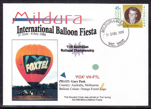 Australian Stamps.Alpha Cover.Mildura International Balloon Fiesta.1998 ...
