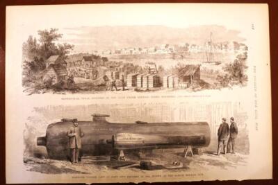 1892 CIVIL WAR ENGRAVING-OCCUPIED BROWNSVILLE, TEXAS-THE 20-INCH RODMAN ...