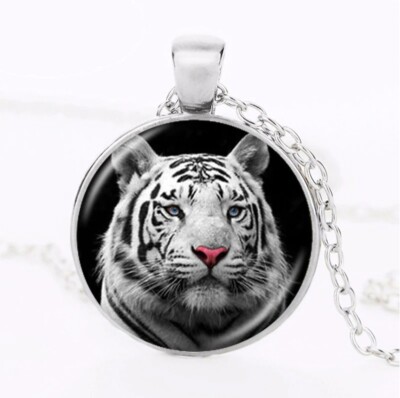 WHITE TIGER FACE 1-1/8" Metal & Acrylic Pendant 22" Necklace (#46) | eBay
