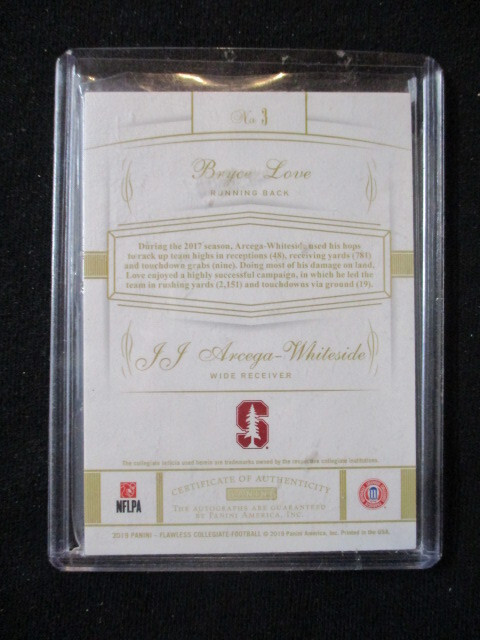 2019 Flawless Dual Signatures #3 Bryce Love & JJ Arcega-Whiteside ...