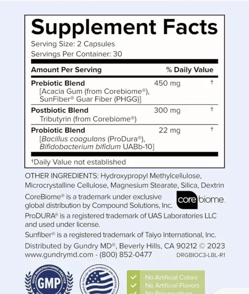 GUNDRY MD BIO COMPLETE 3 Capsules 60 Count NEW PreBiotic ProBiotic ...