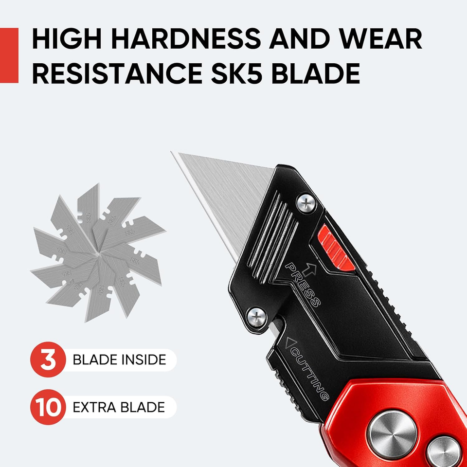 Utility Knife Folding, Box Cutter Heavy Duty Metal, Quick Open Botton ...