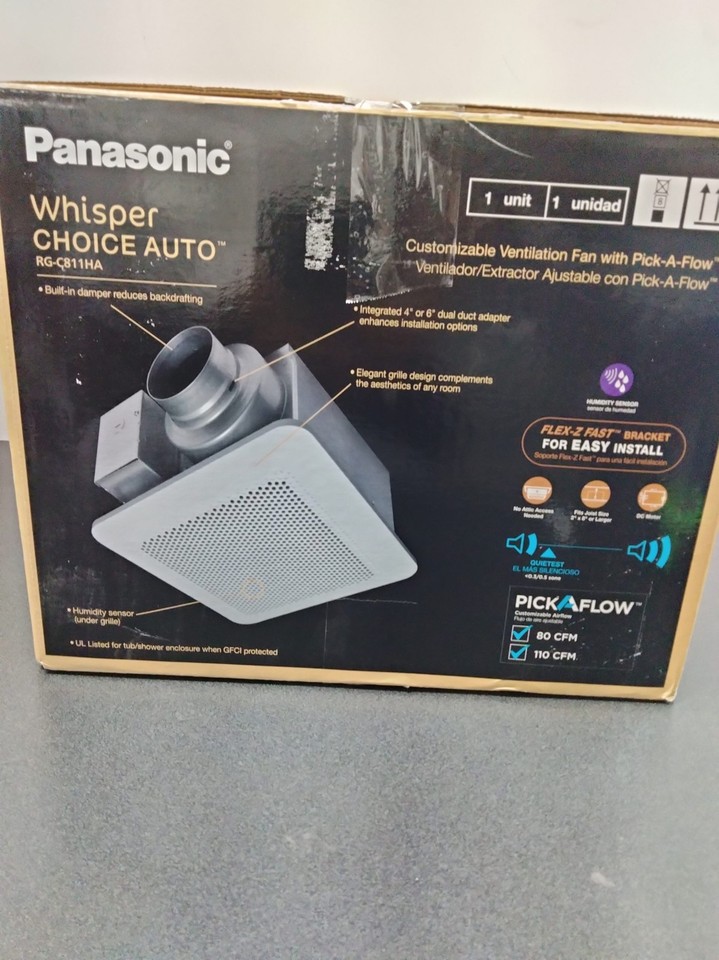 Panasonic RG-C811HA Whisper Choice 80/110 CFM Bathroom Exhaust Fan with ...