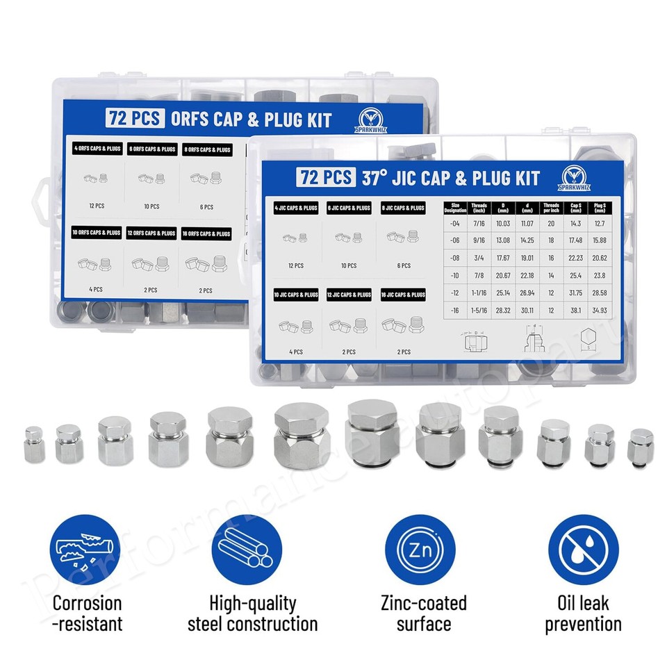 144 Piece JIC & ORFS Cap and Plug Kit Hose Tube & Pipe Fitting Set ...