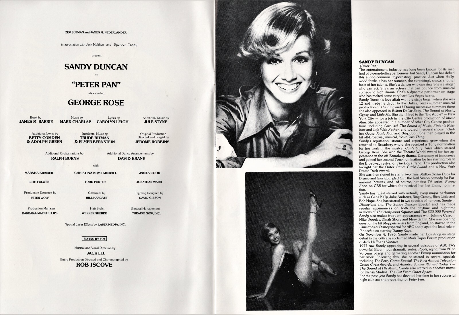 Sandy Duncan "PETER PAN" George Rose / Jule Styne 1979 Tryout Souvenir ...